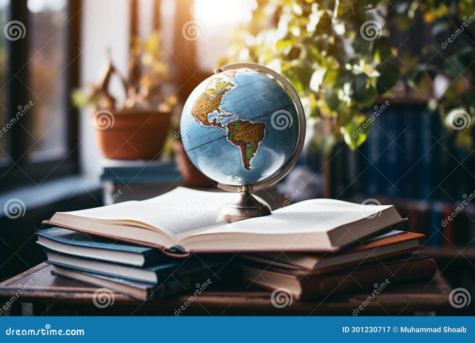 Globe and Books a Symbol of Global Knowledge and Education Stock ...