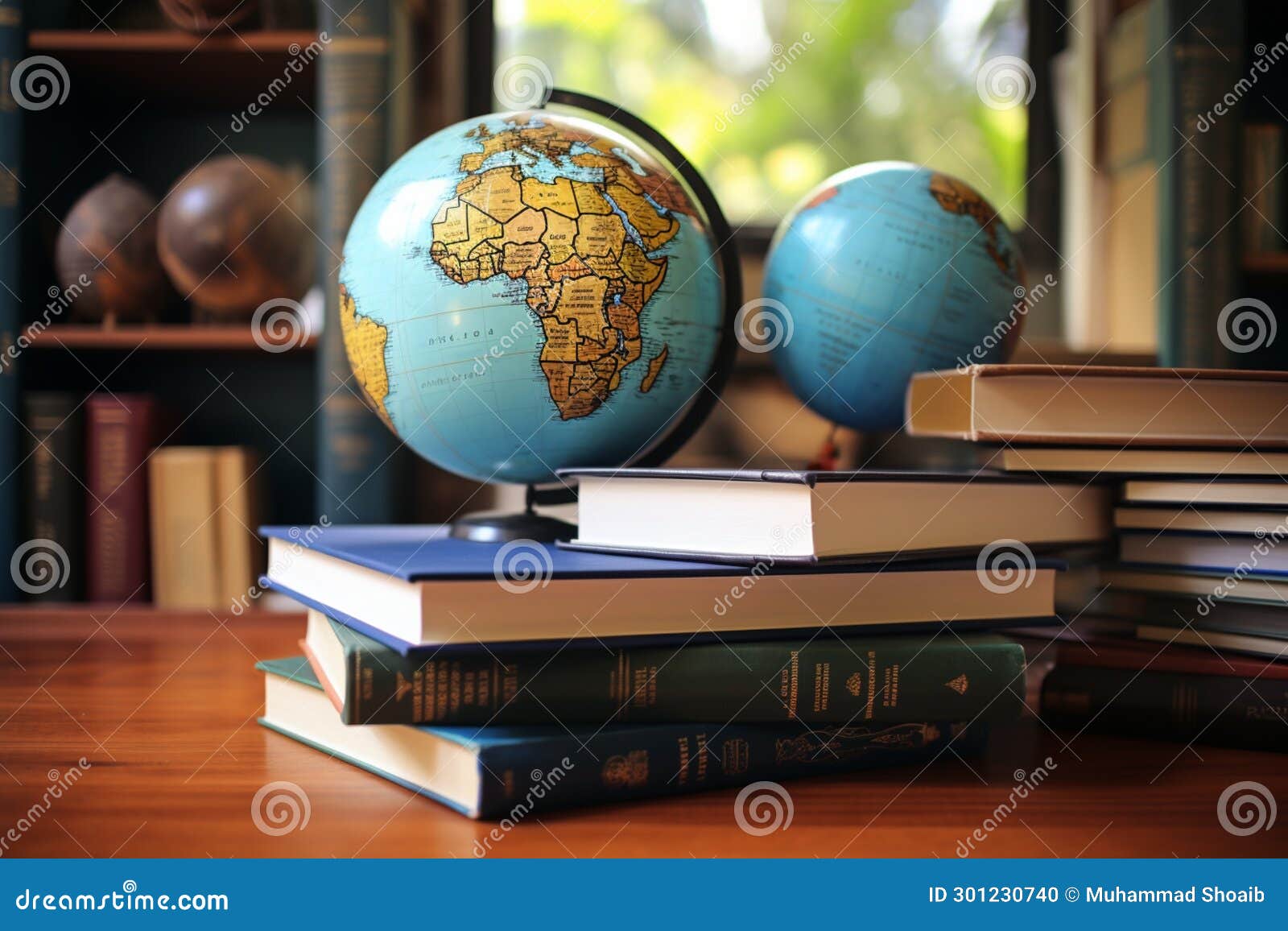 Globe and Books a Symbol of Global Knowledge and Education Stock ...