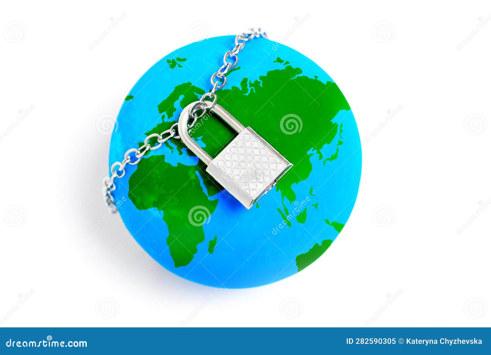Secured World: Globe Bound by Chain and Padlock Stock Image - Image of ...