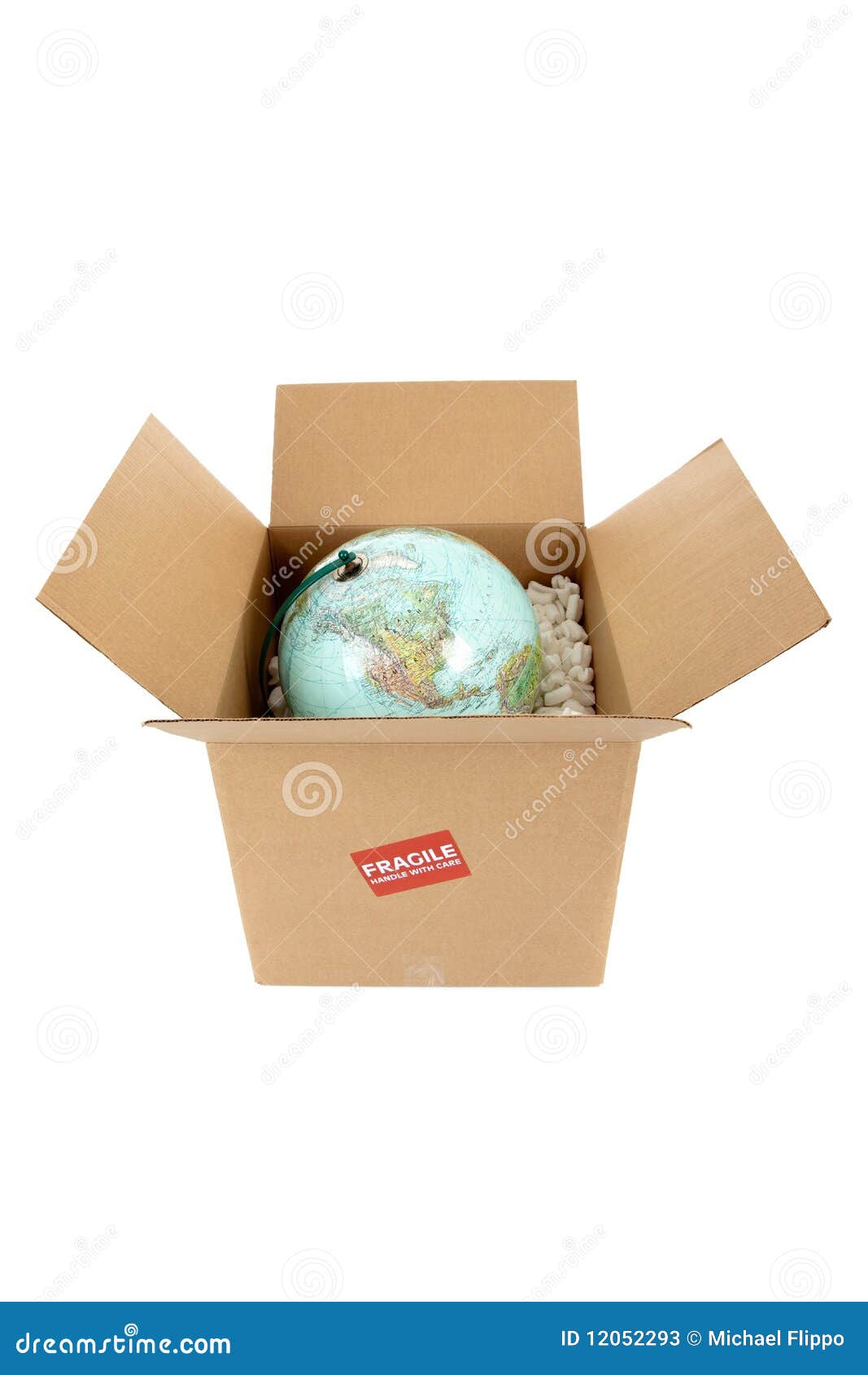Globe in a Box with a Fragile Sticker Stock Image - Image of geography ...
