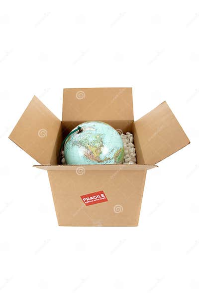 Globe in a Box with a Fragile Sticker Stock Image - Image of geography ...