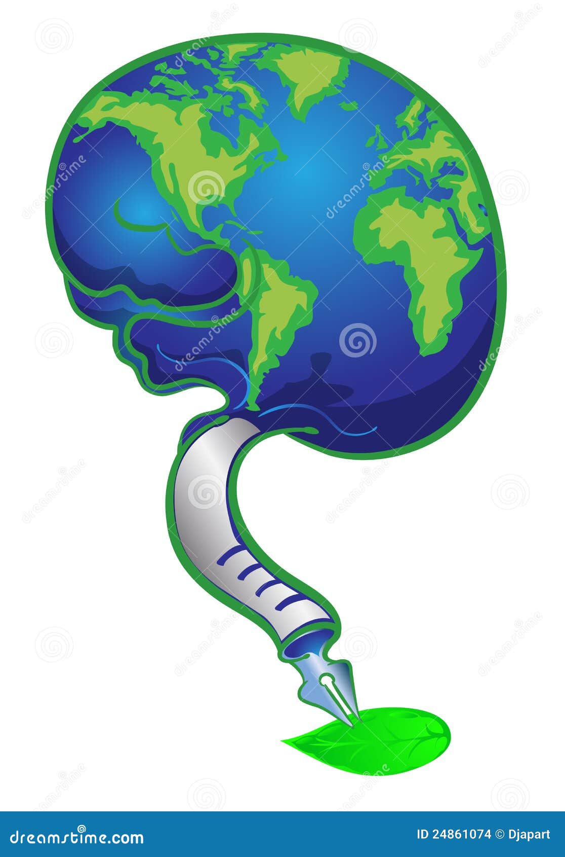 Globe in Brain Writing on Green Leave Stock Vector - Illustration of ...
