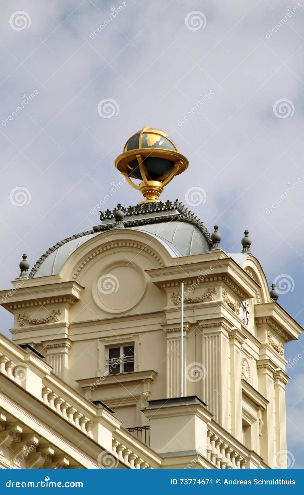 Globe on a building stock image. Image of baroque, blue - 73774671