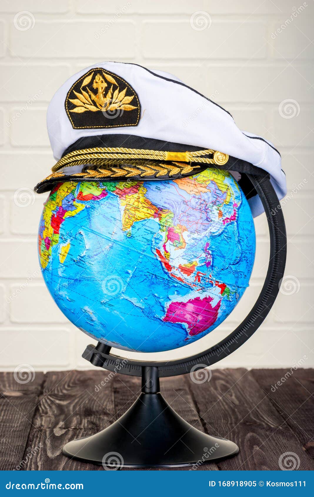 Globe and Captain`s Captain Hat Objects Stock Image - Image of earth ...