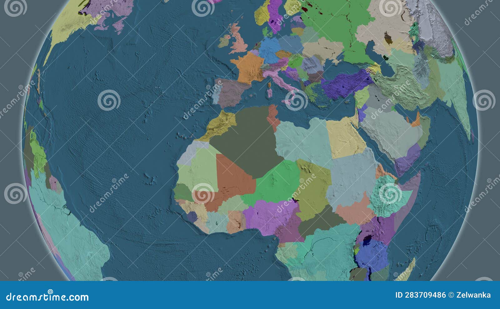 Globe Centered on Algeria. Administrative Map Stock Illustration ...
