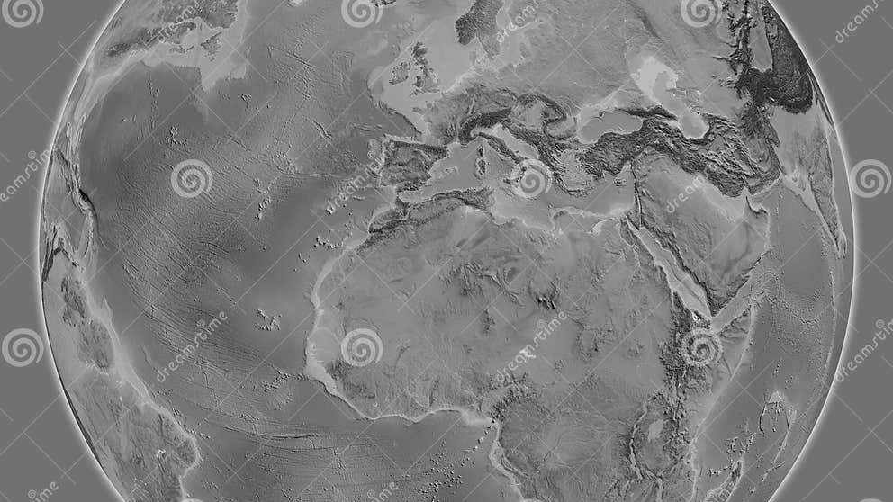 Globe Centered on Algeria. Grayscale Map Stock Illustration ...