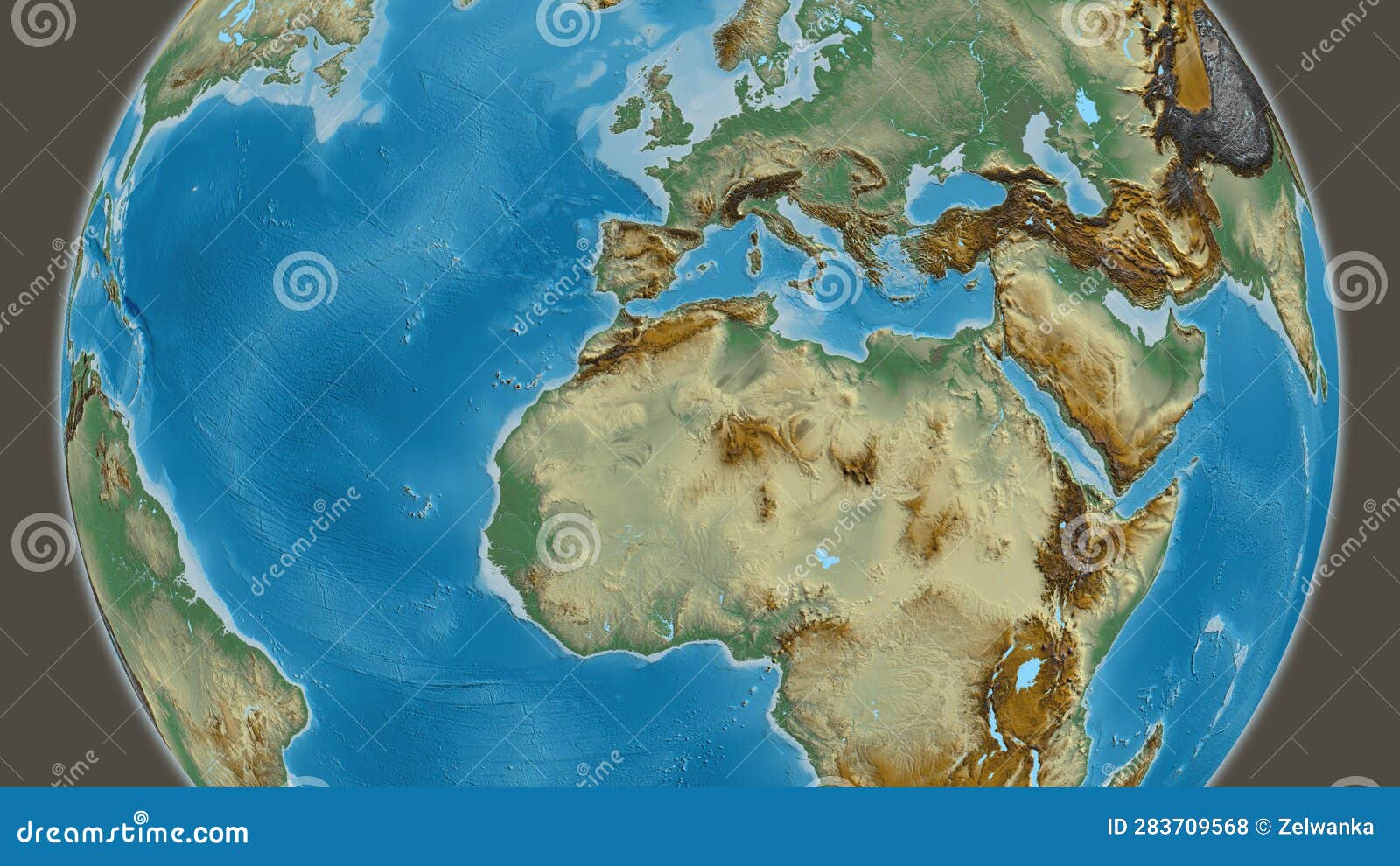 Globe Centered on Algeria. Relief Map Stock Illustration - Illustration ...