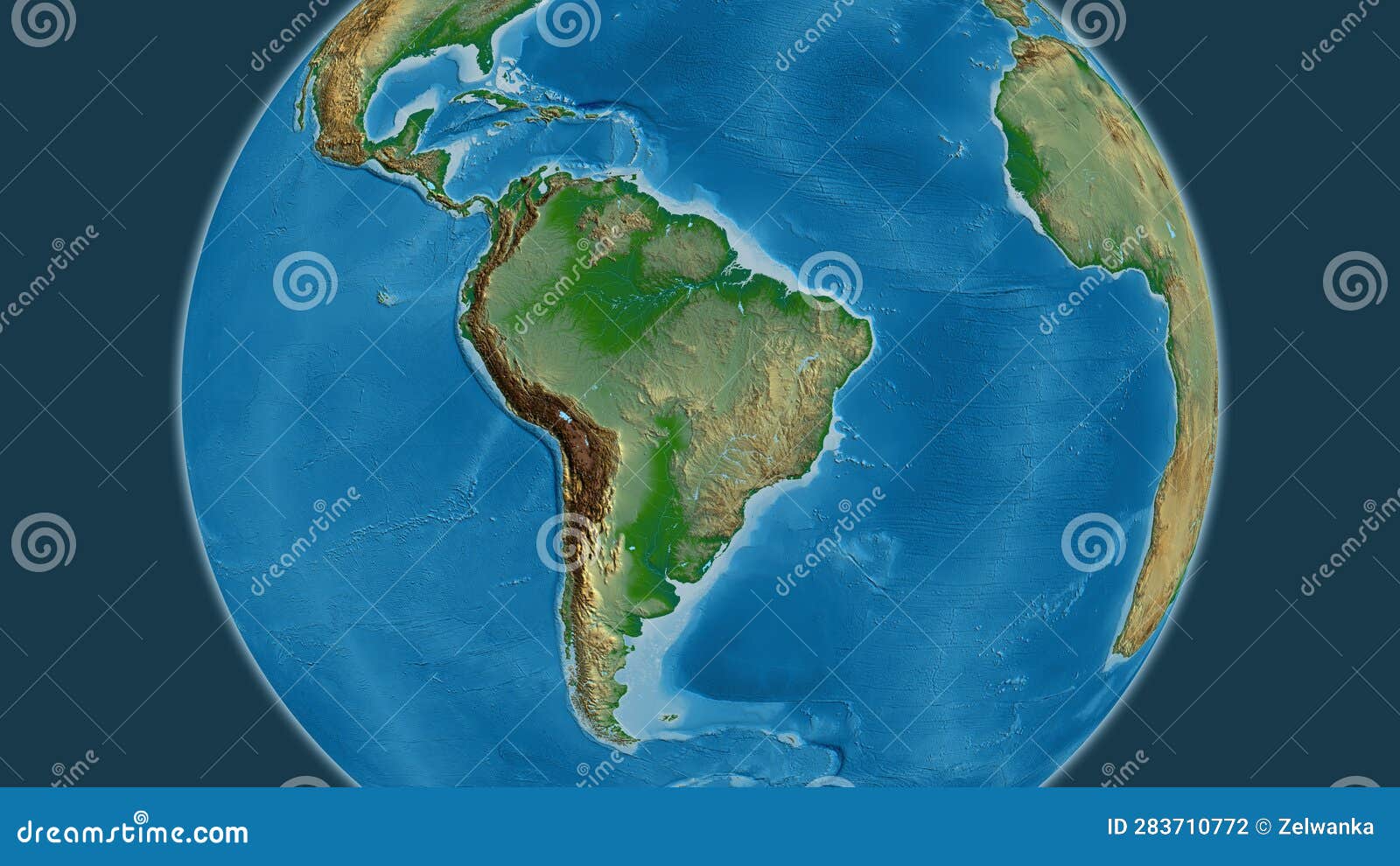 Globe Centered on Brazil. Physical Map Stock Illustration ...