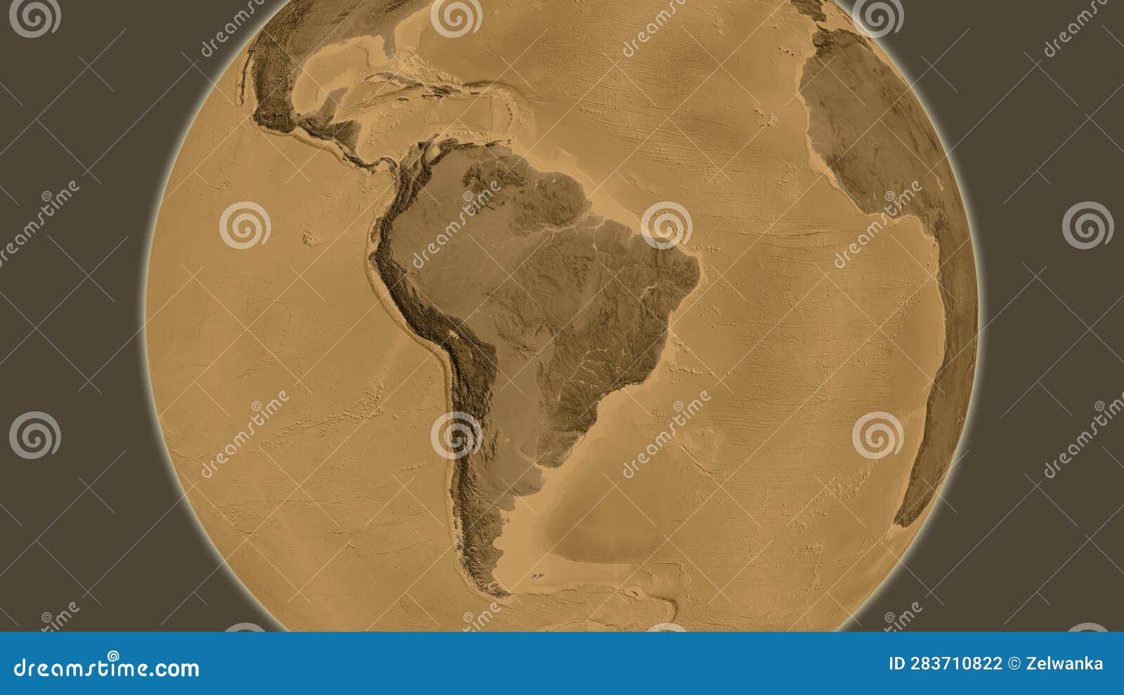 Globe Centered on Brazil. Sepia Elevation Map Stock Illustration ...