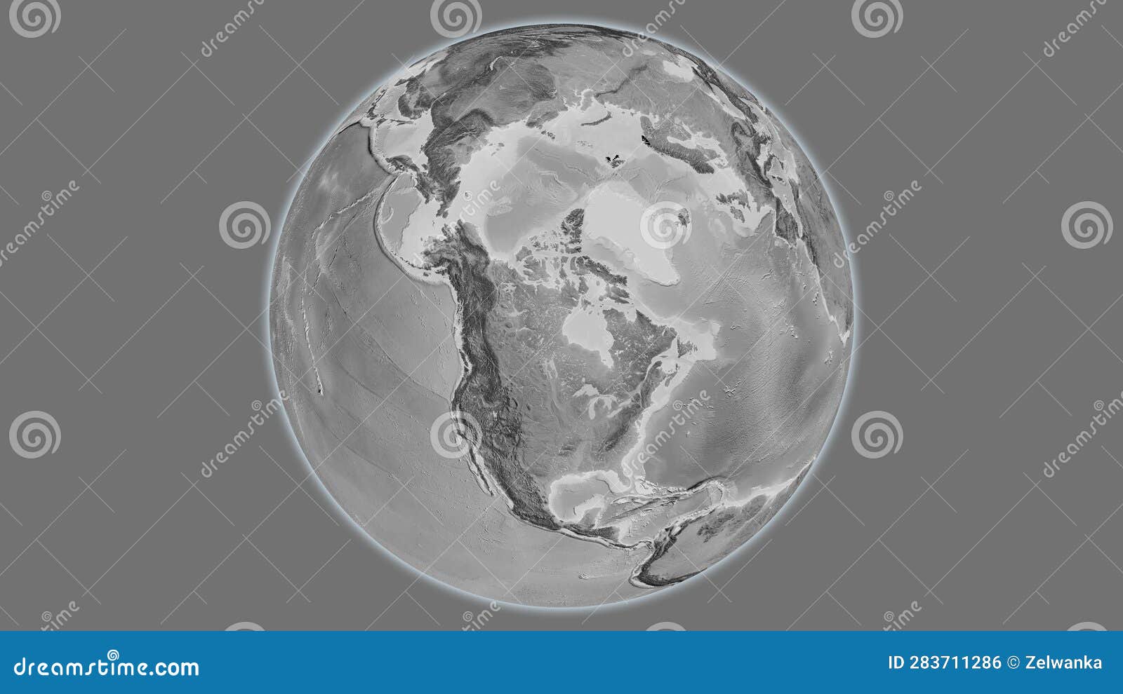 Globe Centered on Canada. Grayscale Map Stock Illustration ...