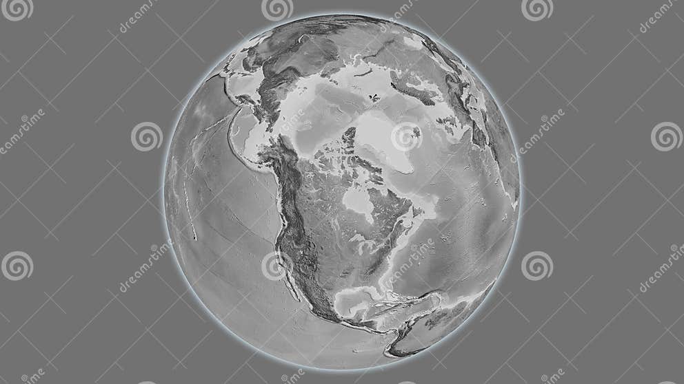 Globe Centered on Canada. Grayscale Map Stock Illustration ...