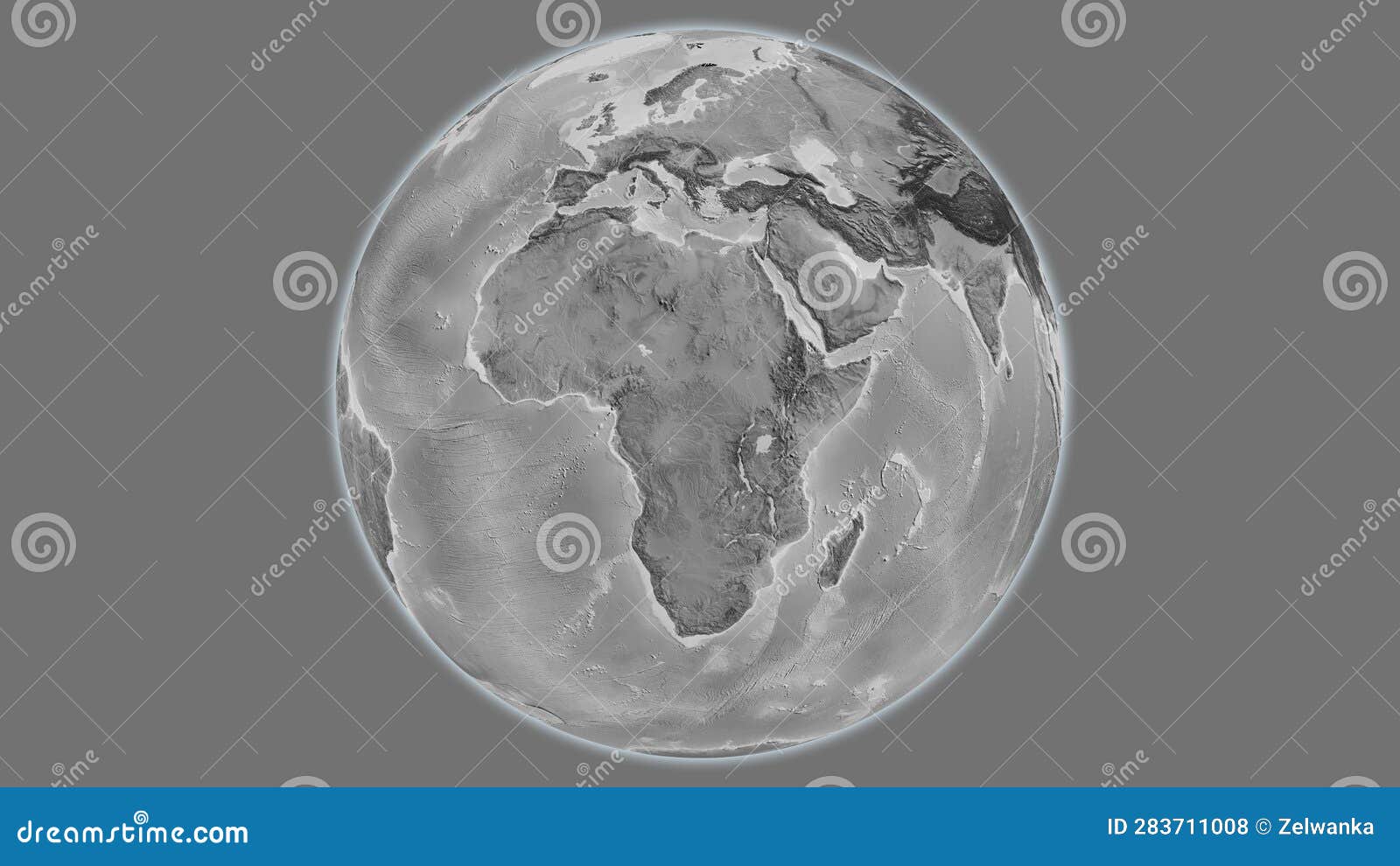 Globe Centered on Central African Republic. Grayscale Map Stock ...