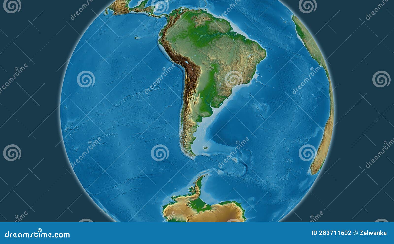 Globe Centered on Chile. Physical Map Stock Illustration - Illustration ...