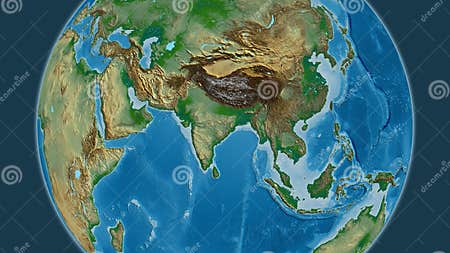 Globe Centered on India. Physical Map Stock Illustration - Illustration ...