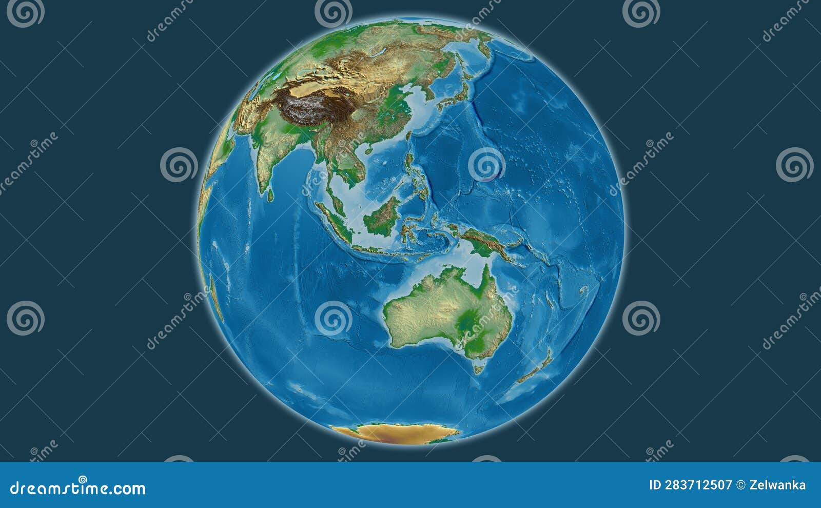 Globe Centered on Indonesia. Physical Map Stock Illustration ...