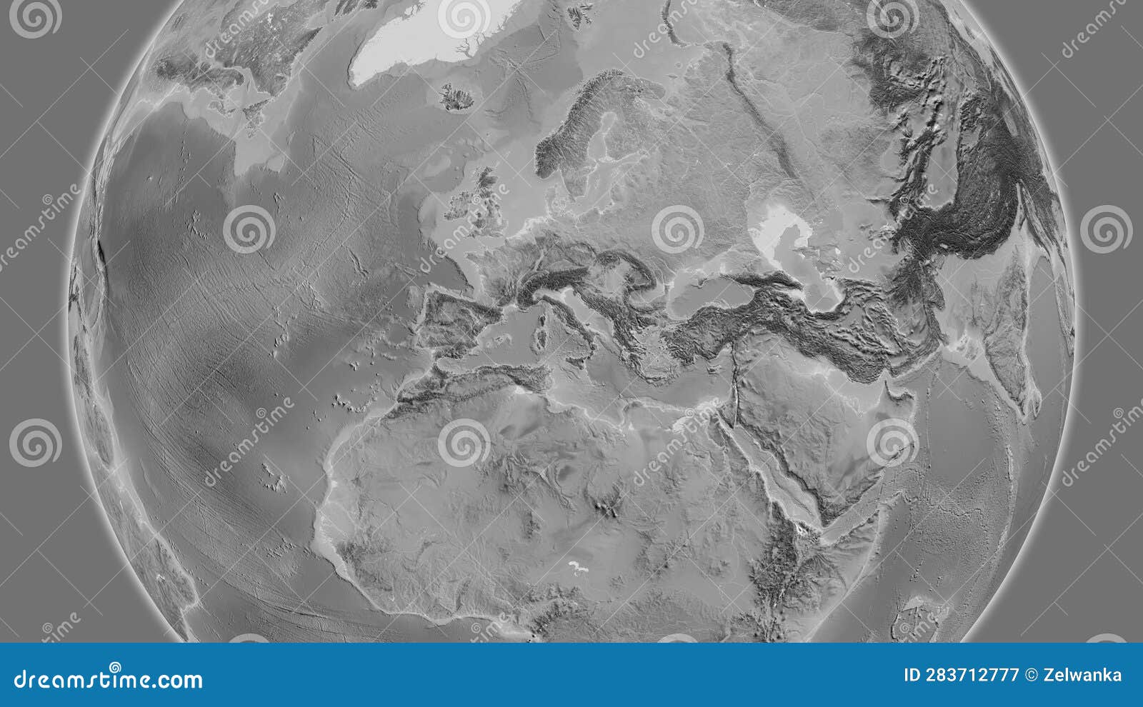 Globe Centered on Italy. Grayscale Map Stock Illustration ...