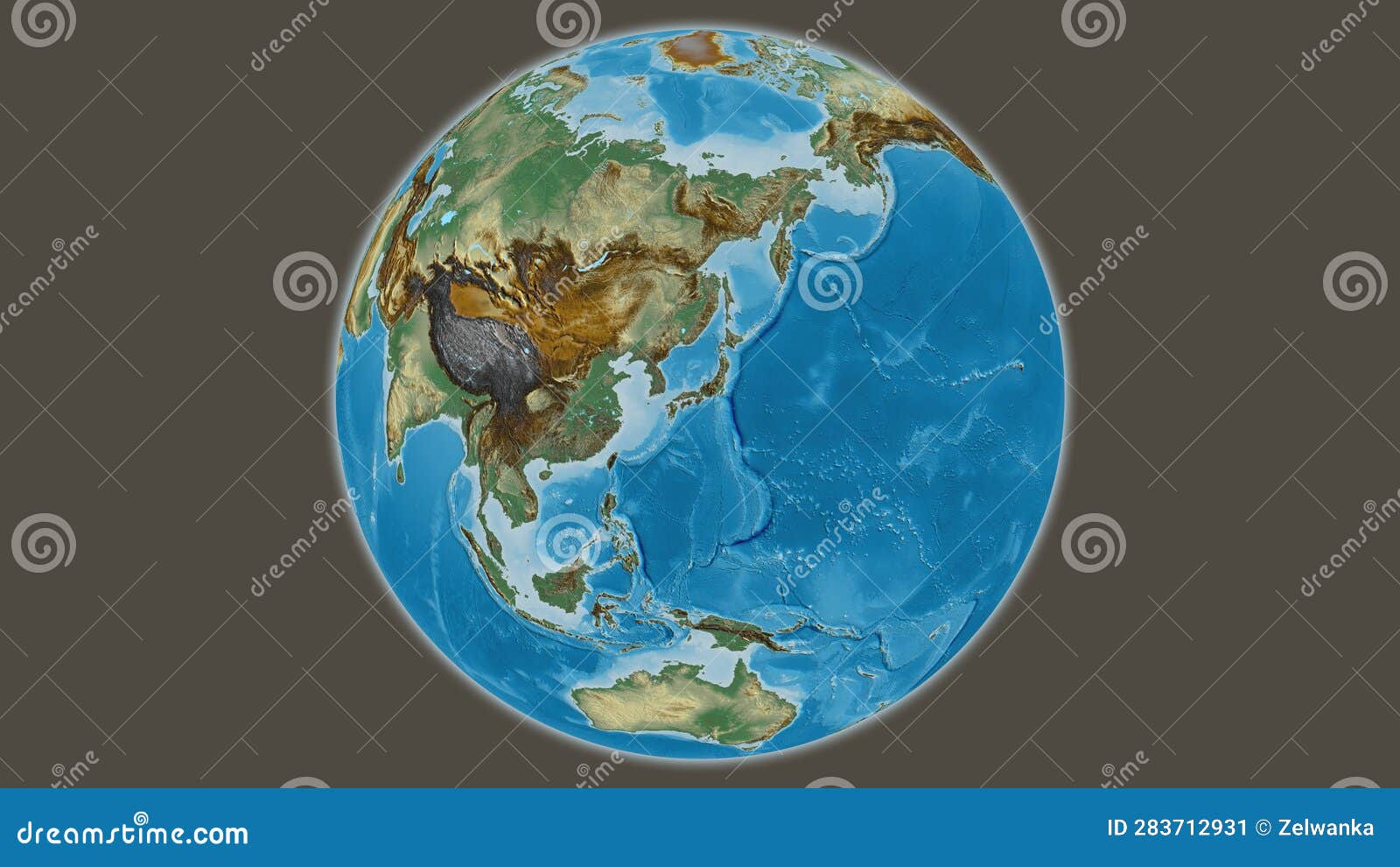 Globe Centered on Japan. Relief Map Stock Illustration - Illustration ...