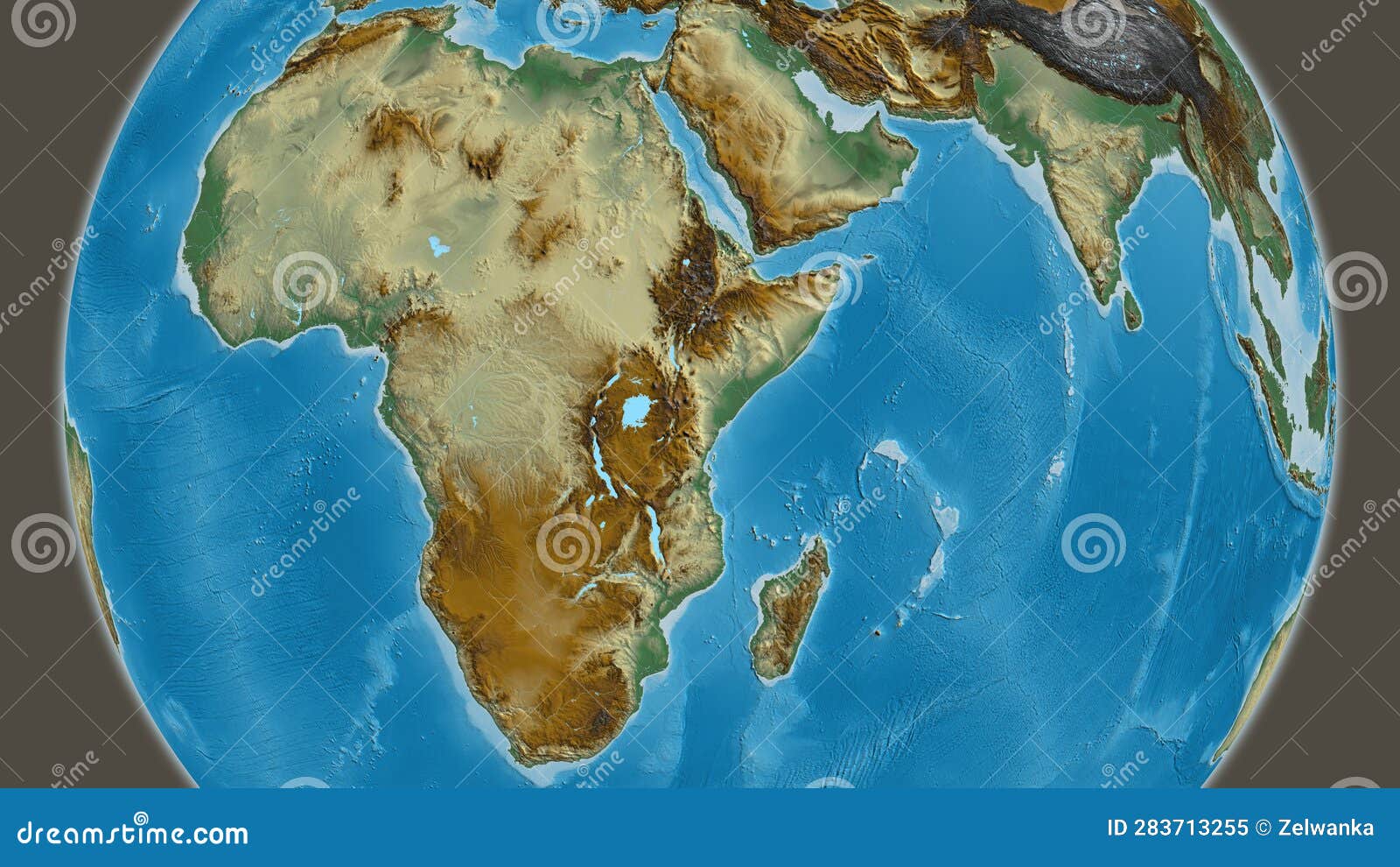 Globe Centered on Kenya. Relief Map Stock Illustration - Illustration ...