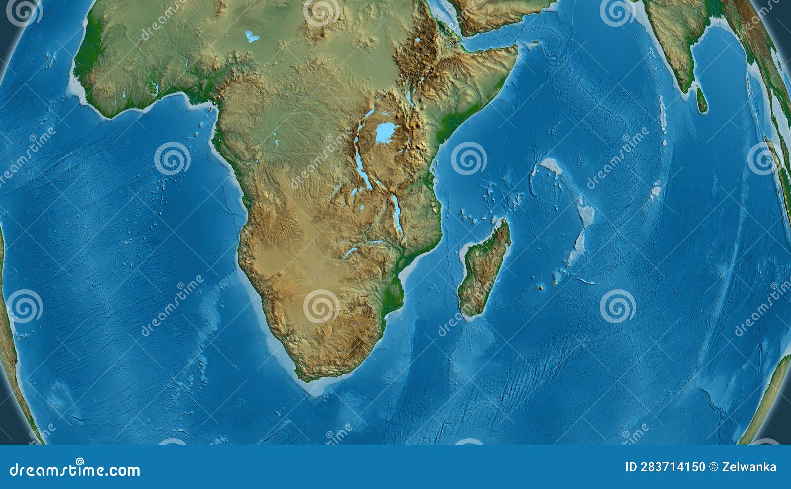 Globe Centered on Malawi. Physical Map Stock Illustration ...