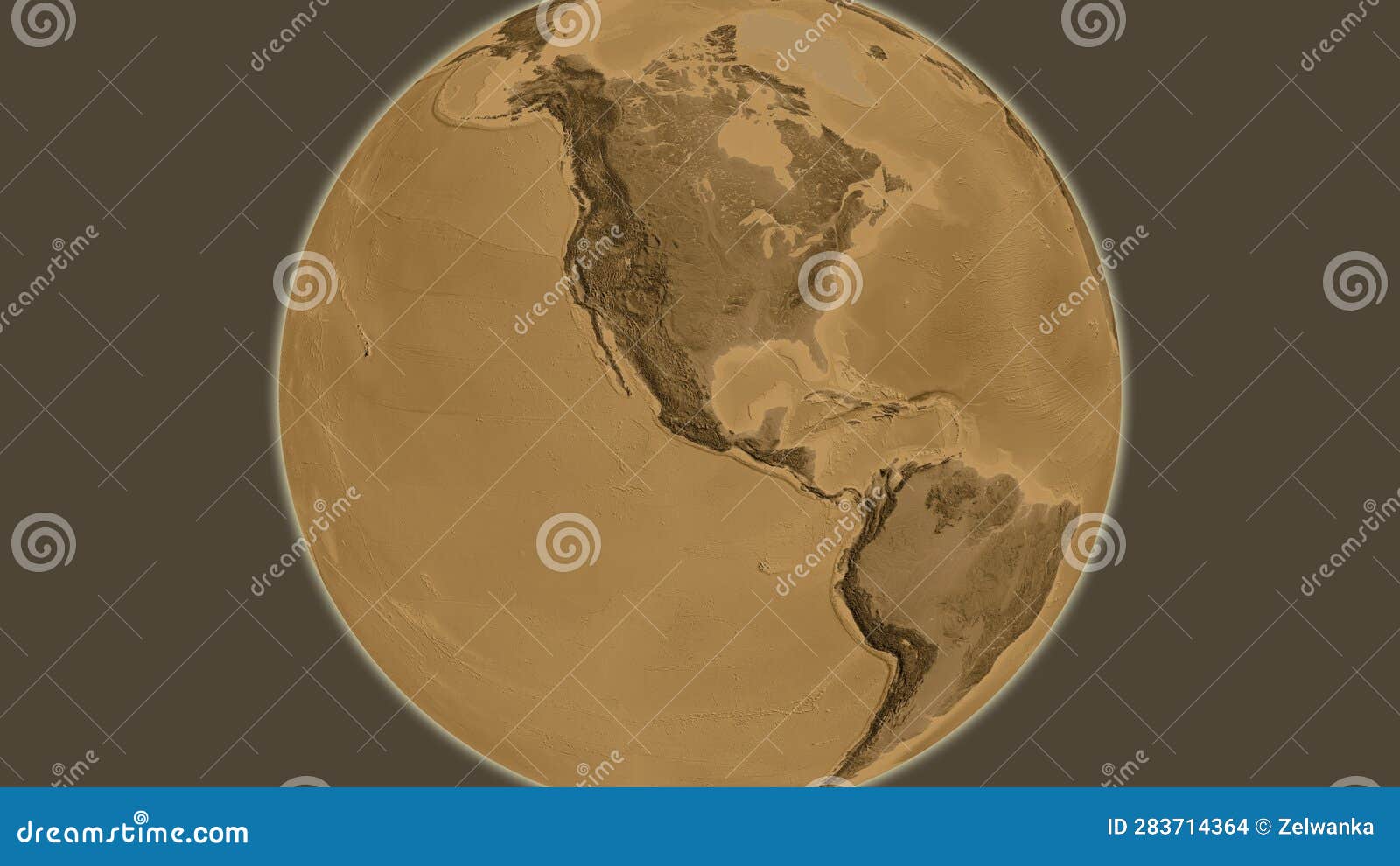 Globe Centered on Mexico. Sepia Elevation Map Stock Illustration ...