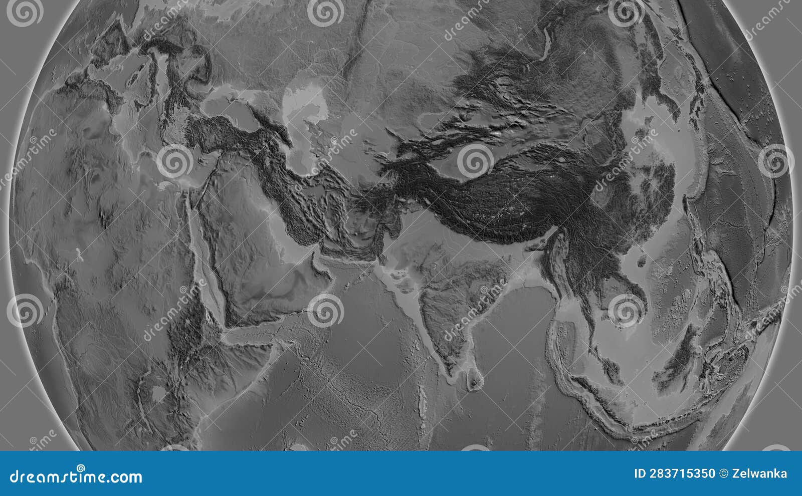 Globe Centered on Pakistan. Grayscale Map Stock Illustration ...