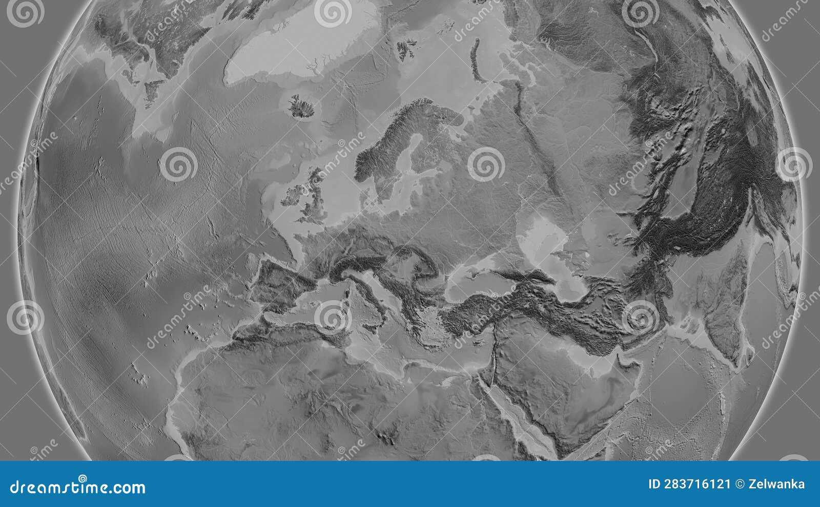 Globe Centered on Poland. Grayscale Map Stock Illustration ...