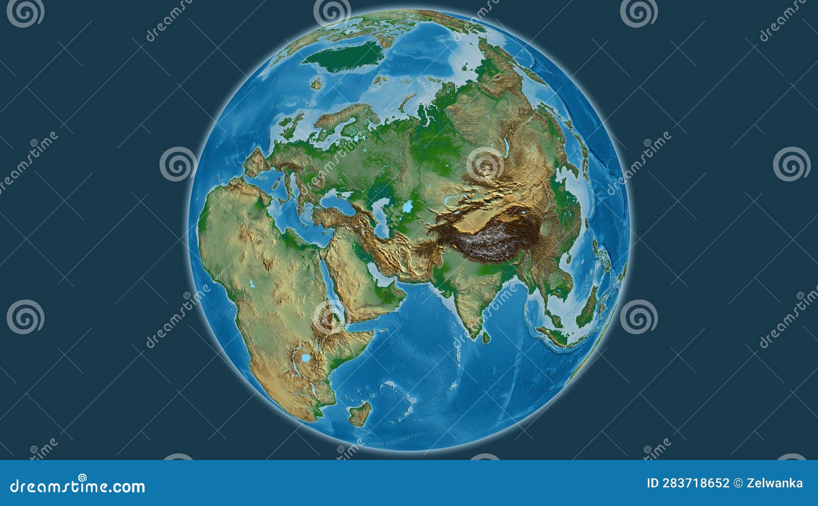 Globe Centered on Turkmenistan. Physical Map Stock Illustration ...