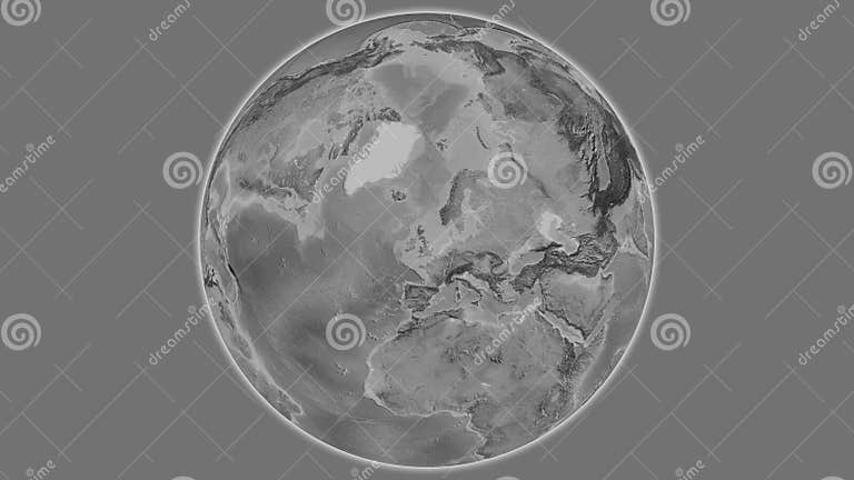 Globe Centered on United Kingdom. Grayscale Map Stock Illustration ...
