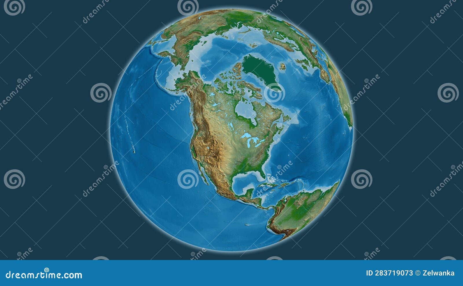 Globe Centered on United States of America. Physical Map Stock ...