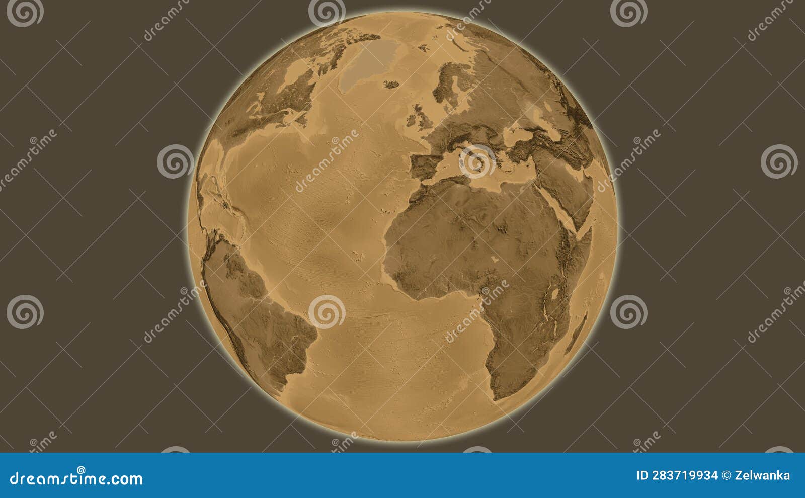 Globe Centered on Western Sahara. Sepia Elevation Map Stock ...