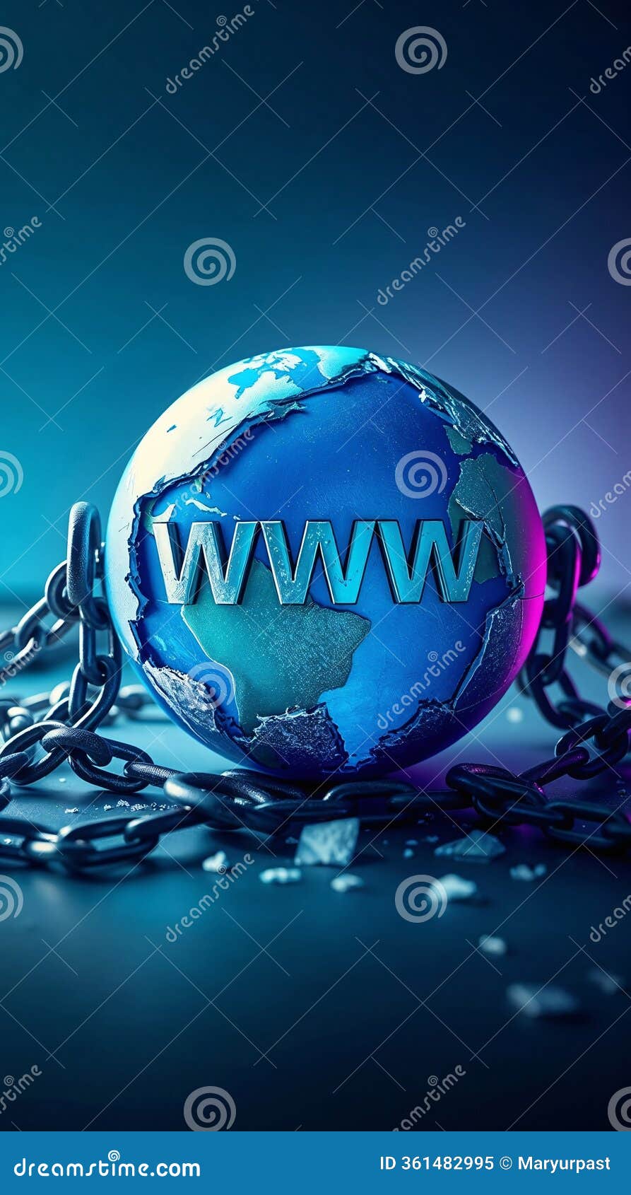 Globe with Central Www Surrounded by Broken Chains, Symbolizing ...
