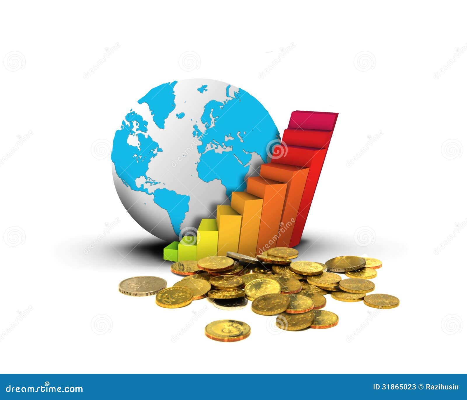 Globe chart and coins stock illustration. Illustration of world - 31865023