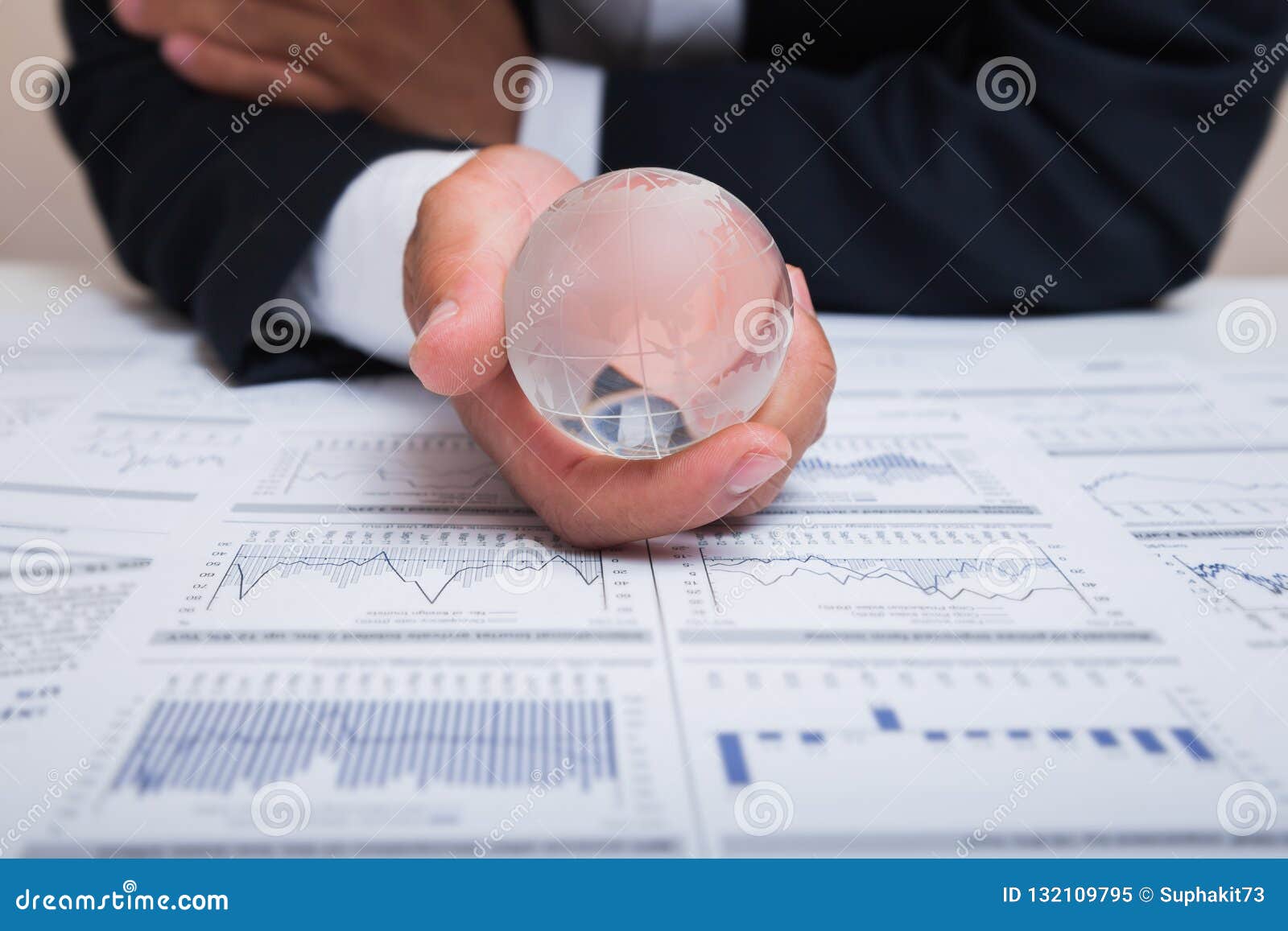 Globe with chart papers stock image. Image of calculation - 132109795