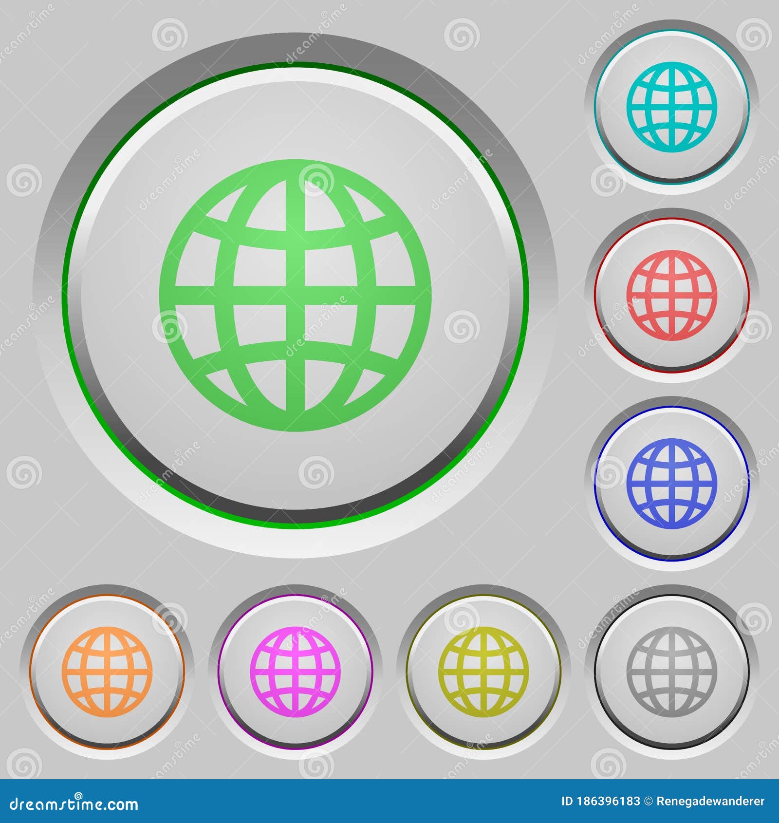 Globe push buttons stock vector. Illustration of continents - 186396183