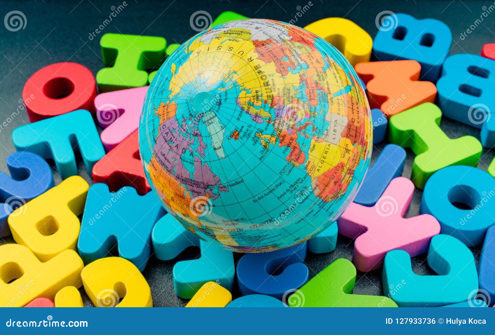 Globe and Colorful ABC Letters Made of Wood Stock Photo - Image of ...
