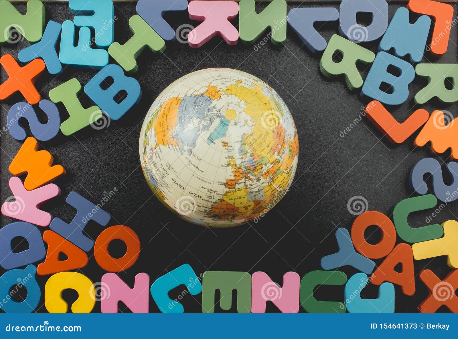 Globe and Colorful Letters Made of Wood Stock Image - Image of child ...
