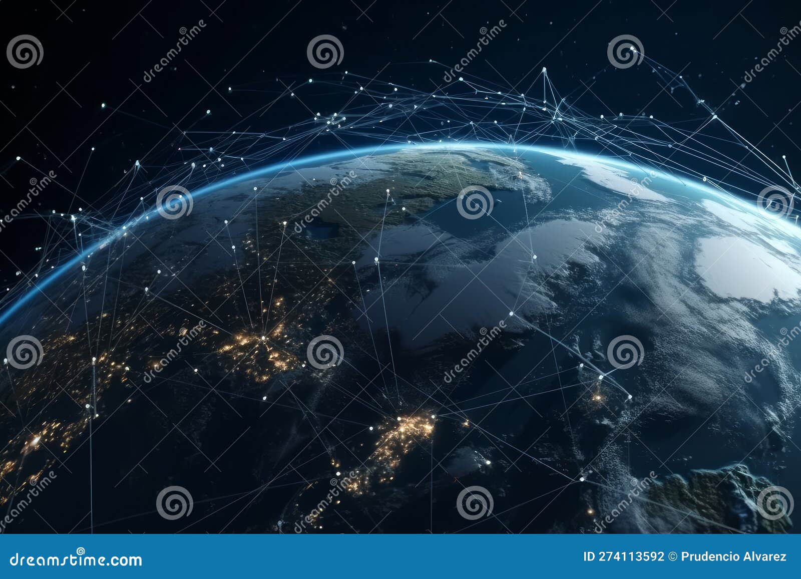 Globe with Communications Satellite Connections Stock Photo - Image of ...