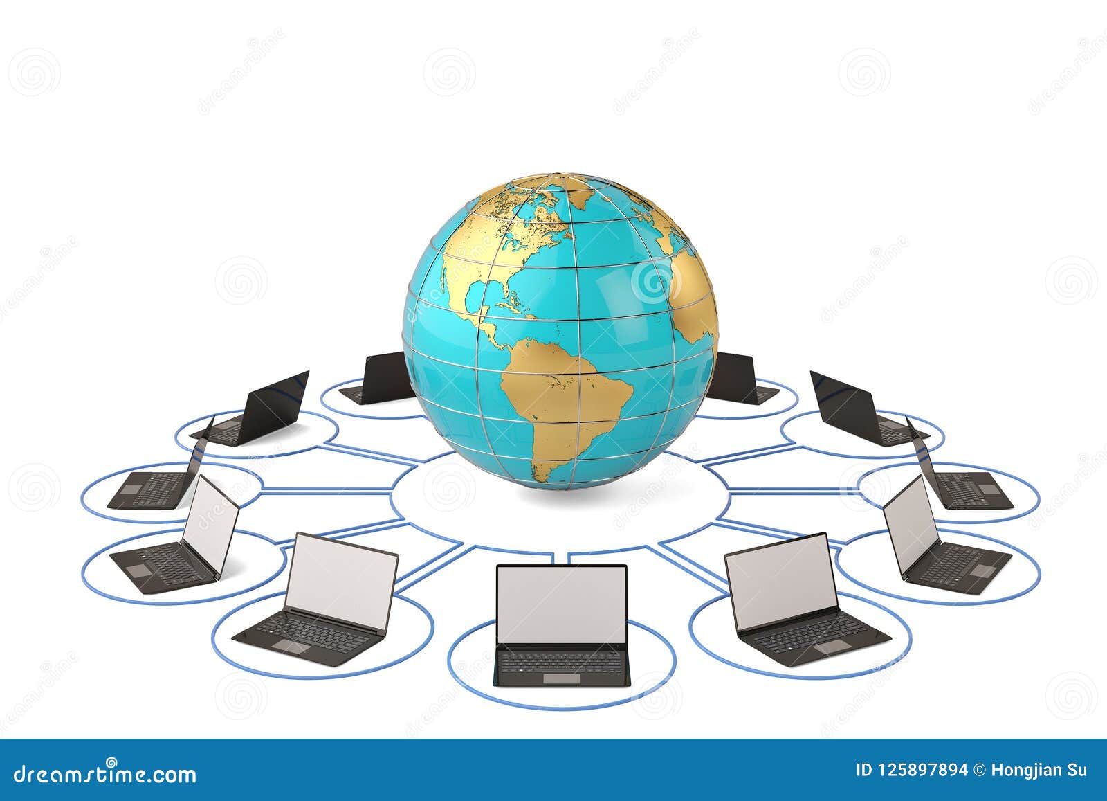 Globe and Computer Networking.3D Illustration. Stock Illustration ...
