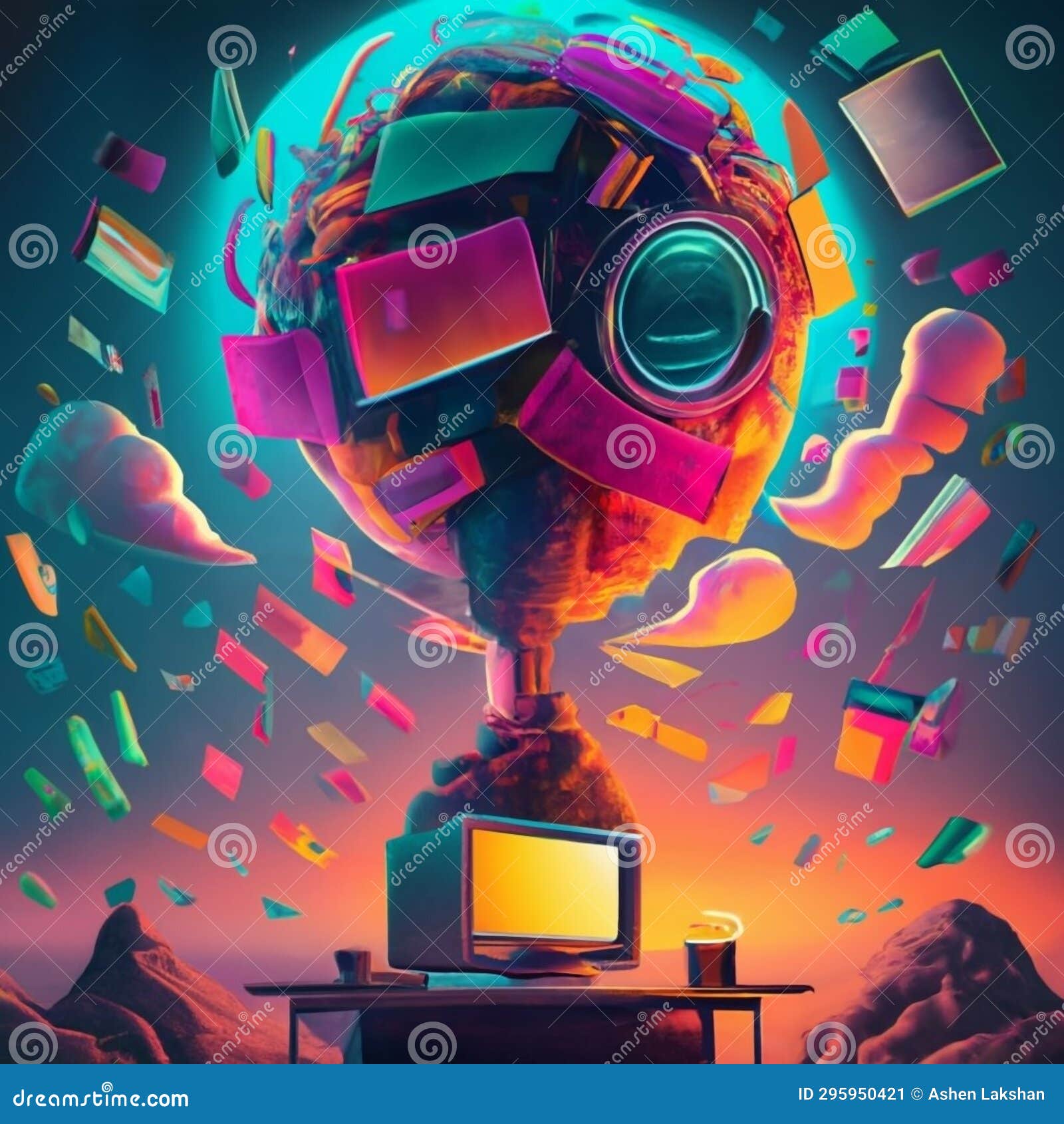 Globe with a Computer on Top of it Stock Illustration - Illustration of ...