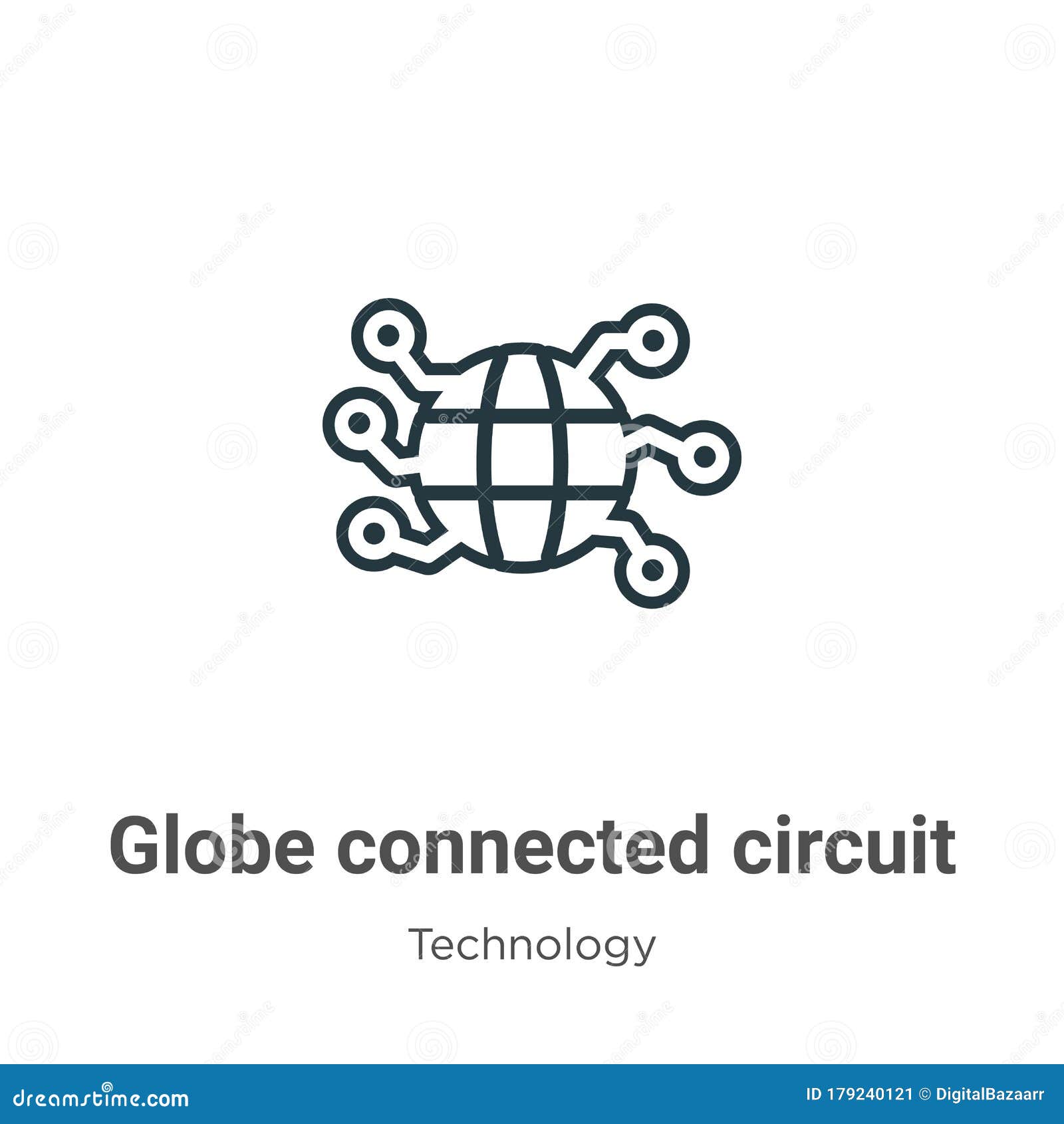 Globe Connected Circuit Outline Vector Icon. Thin Line Black Globe ...