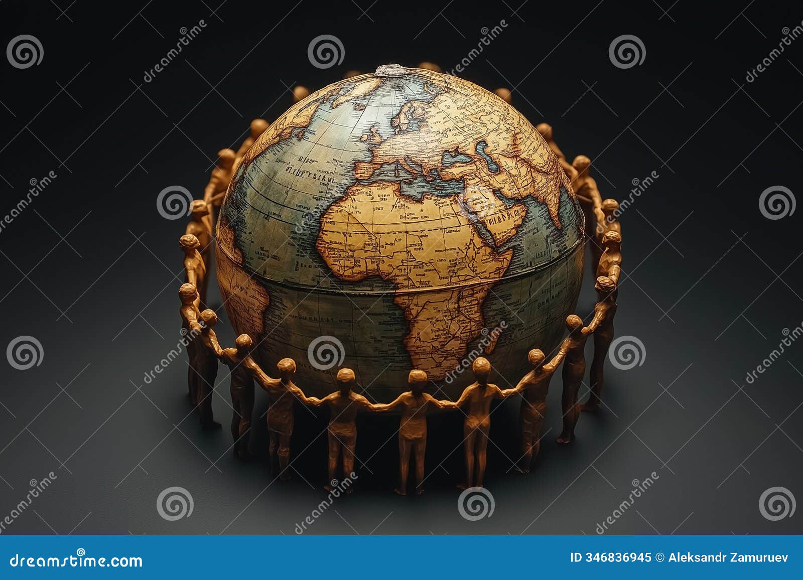 A Globe of Continents is Surrounded by Human Figures Holding Hands ...