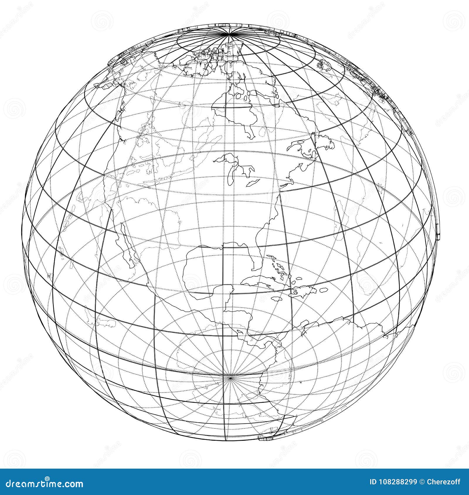 Globe Contour. Vector Rendering of 3d Stock Vector - Illustration of ...