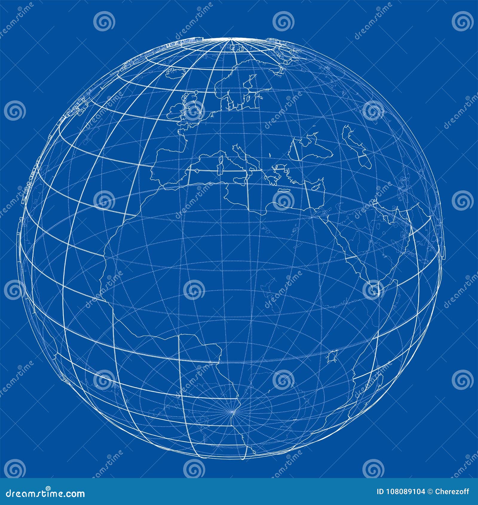 Globe Contour. Vector Rendering of 3d Stock Vector - Illustration of ...