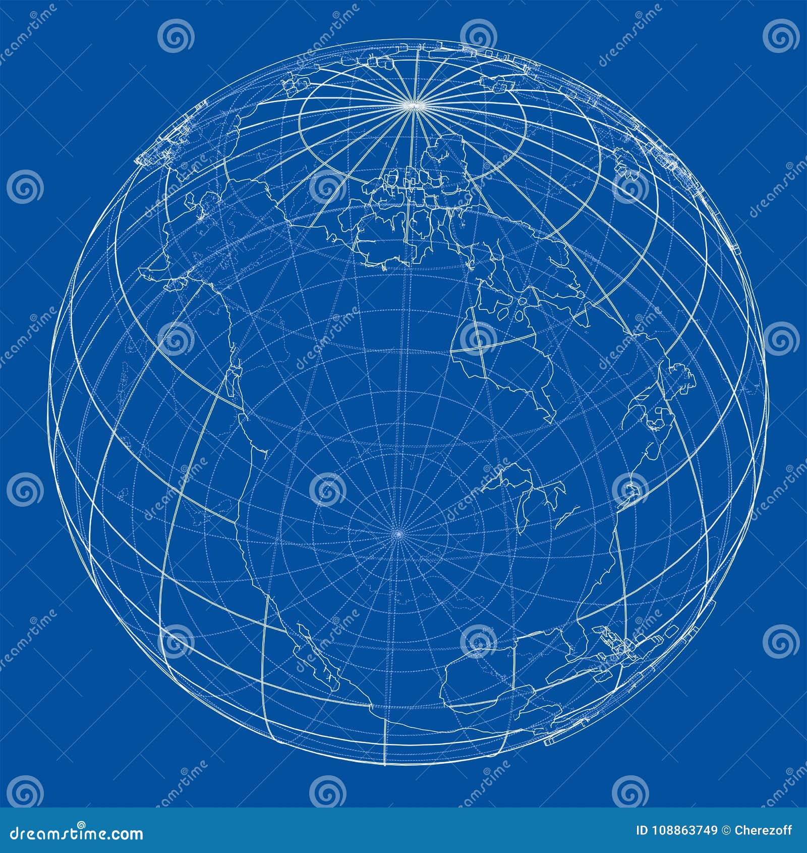 Globe Contour. Vector Rendering of 3d Stock Vector - Illustration of ...