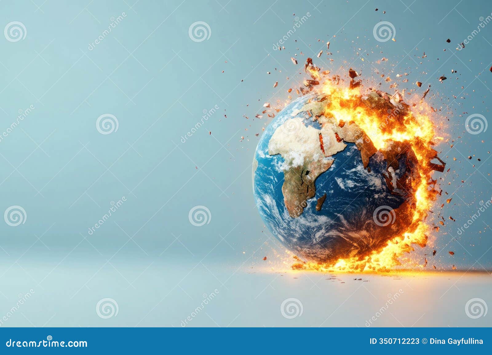 A Globe Cracking in Half with Fire and Smoke Erupting, Symbolizing ...