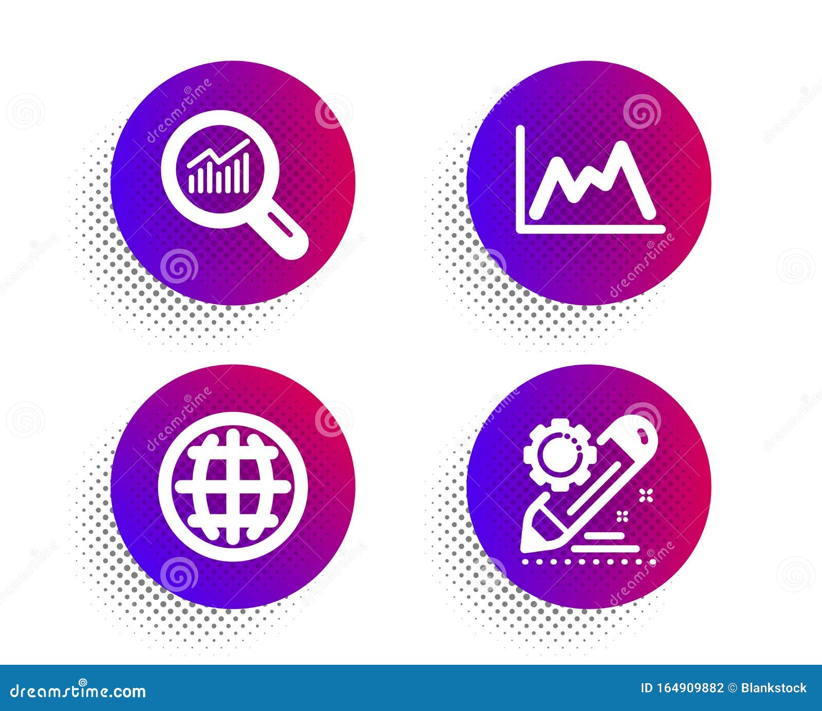 Globe, Data Analysis and Diagram Icons Set. Project Edit Sign. Internet ...