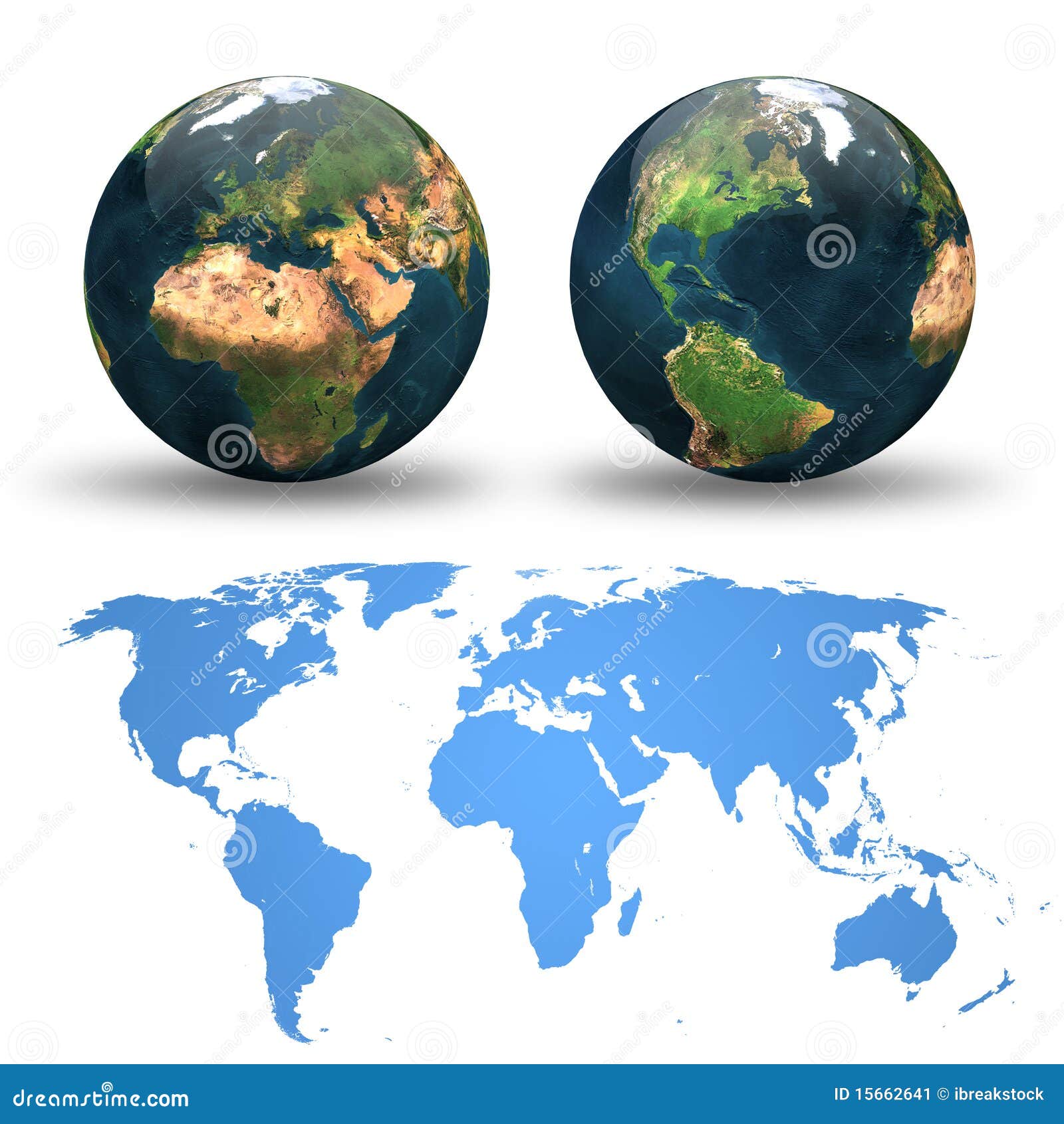 Globe and Detail Map of the World, Different Views Stock Illustration ...