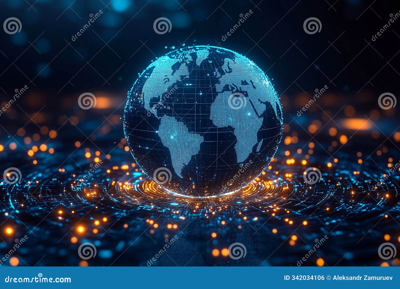The Globe Displays a Network of Lights and Lines, Symbolizing Global ...