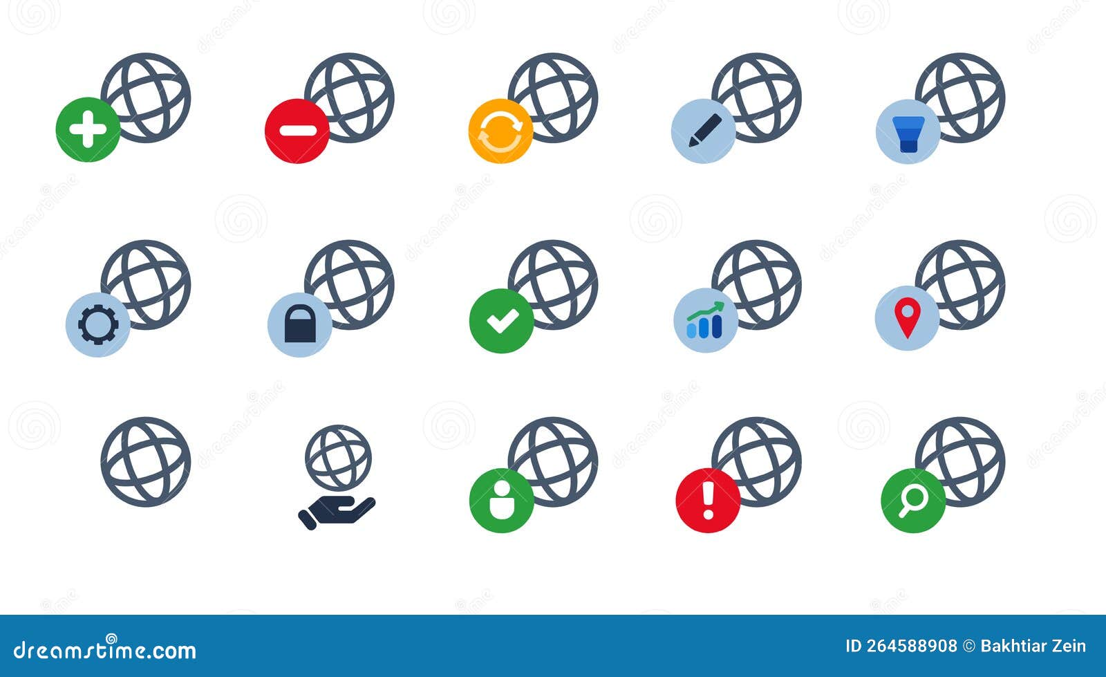 Globe Earth Icon Set Collection Symbol Internet Planet Interconnected ...