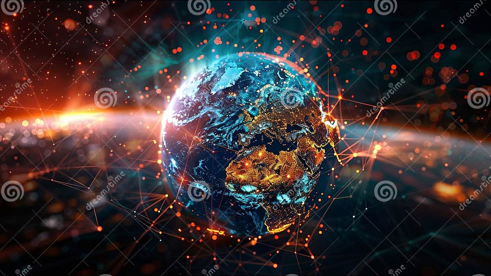 Globe Earth Interconnected Global Visualization Whole Planet Stock ...